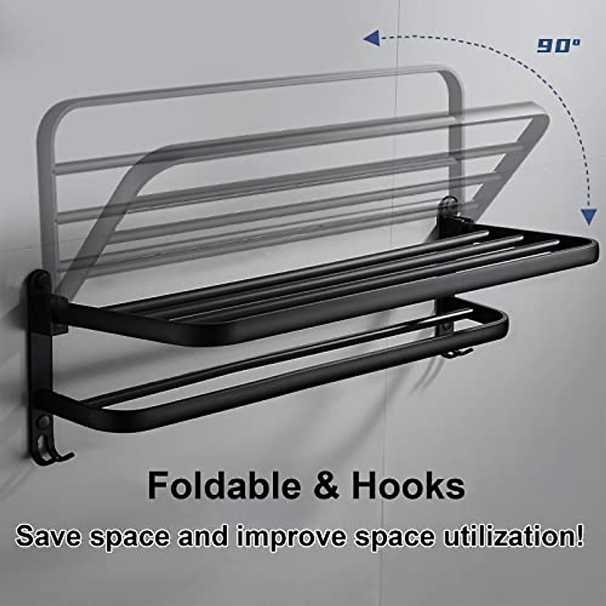 Towel Racks for Bathroom, Black Towel Bar for Bathroom with Double Shelf, Bathroom Towel Rack Wall Mounted 2 Tier, Bathroom Accessories, Space Aluminum, 24 Inch