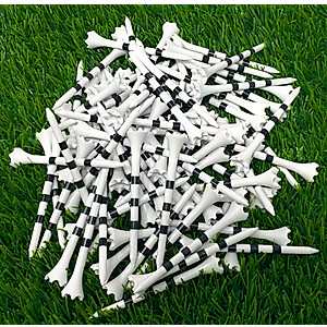 NorthPointe Plastic Golf Tees – 3 ¼” White with Black Stripes 100 Count Bundled with 1 ½” Plastic Golf Tees 100 Count – Short Tees for Irons, Par Threes, Hybrids, and Driving Range