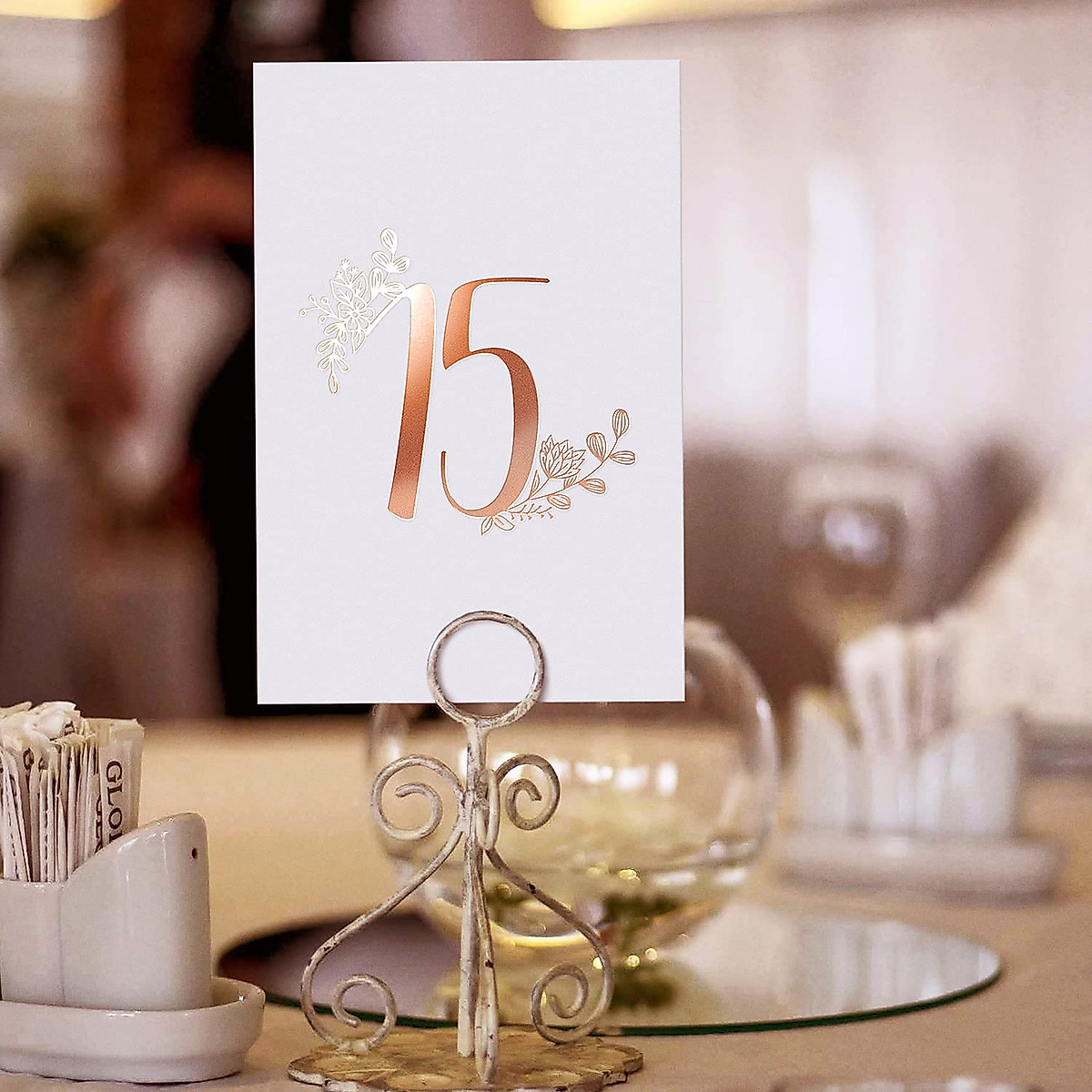 Rose Gold Table Numbers for Wedding by Sweetzer & Orange - 1 to 25 Elegant Table Number Cards for Weddings, Bar Mitzvah, Quinceanera Decorations, Restaurant and More! Premium Paper Table Numbers