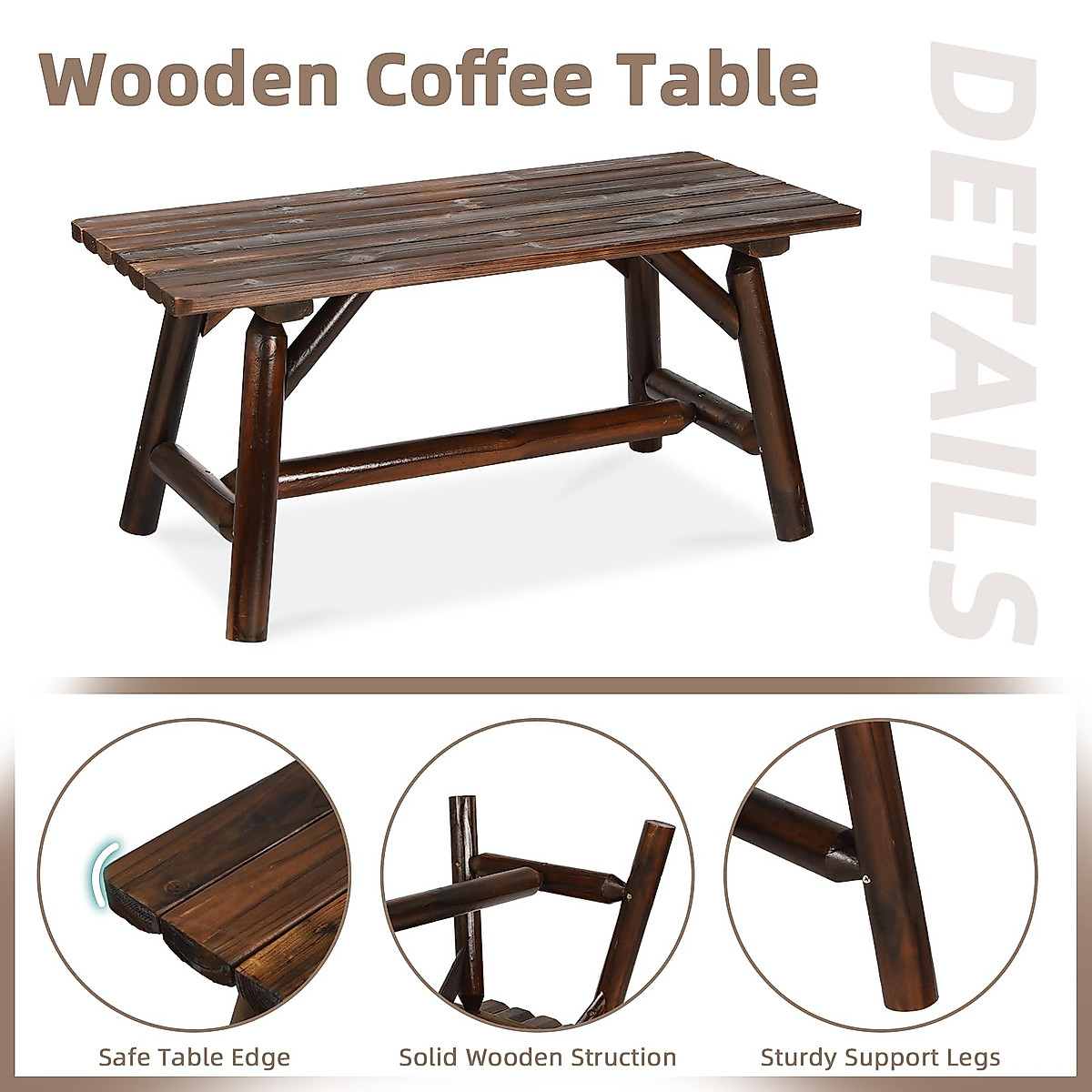 EPICOZY 2-Piece Wooden Wagon Wheel Bench Set with Coffee Table, 2-Person Rustic Wood Garden Bench W/Wagon Wheel Armrests & Slatted Backrest, Outdoor Patio Loveseat Furniture Set for Lawn Yard Park