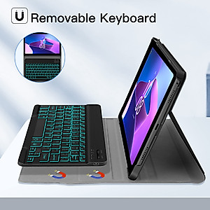 XIWMIX Lenovo Tab M10 Plus Backlit Keyboard Case 10.6 Inch 3rd Gen 2022, Slim Case Lightweight Smart Tablet Cover with Magnetically Detachable Wireless Bluetooth Keyboard for Lenovo Tab M10 Plus 10.6"