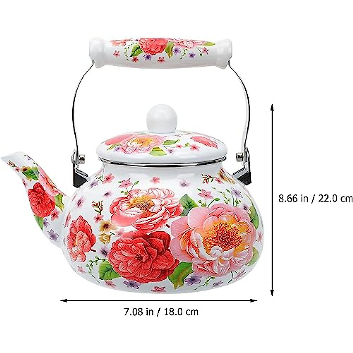 Ceramic Teapot Floral Enamel Tea Kettle Stovetop: Porcelain Enameled Teakettle Colorful Hot Water Tea Kettle Pot with Ergonomic Handle Gas Cooker Water Kettle Tea Pot Red (Color : Red)