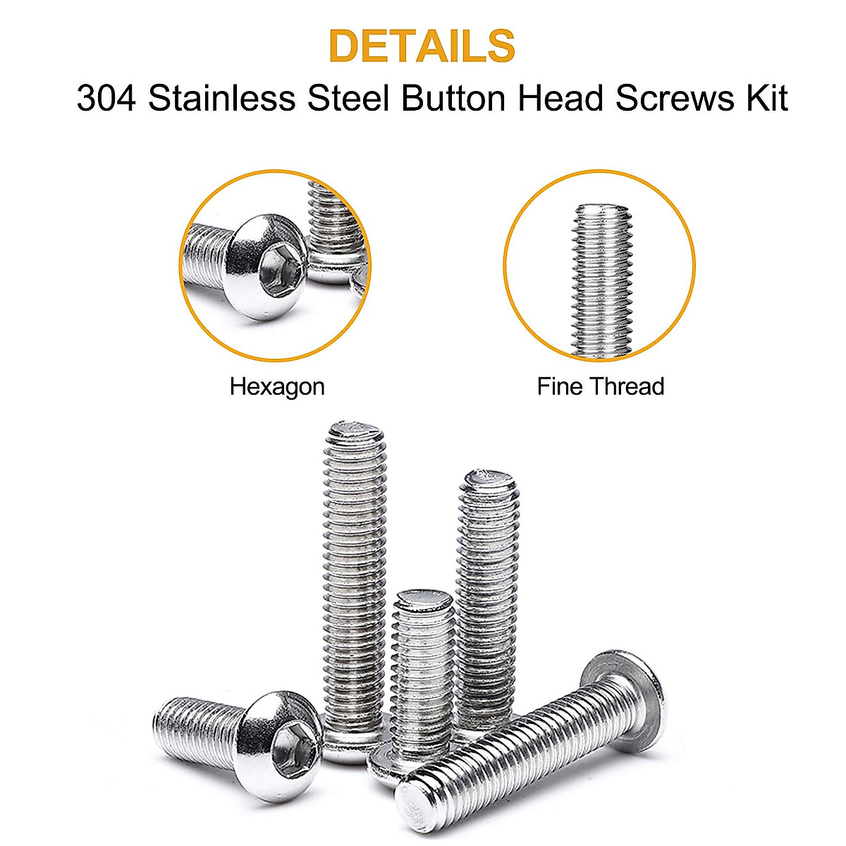 VIGRUE 570PCS Stainless Steel M3 Button Head Hex Socket Cap Screw Bolts, M3 x 4/5/6/8/10/12/14/16/18/20/25mm Screw and Nuts Flat Washer Assortment Kit, Fully Machine Thread