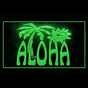 170042 Aloha Hawaiian Hello Plam Tree Sport Shop Store Bar Pub Open Display LED Light Neon Sign (12" X 8", Green)