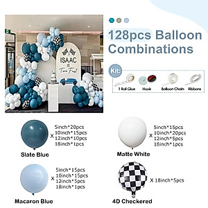 Shivnsotpa 128pcs Race Car Balloons Arch Garland Kit,Slate Blue Matte Latex Balloons with Foil Blloons for Racing Car Birthday Baby Shower Racing car Party Games Celebration Supplies