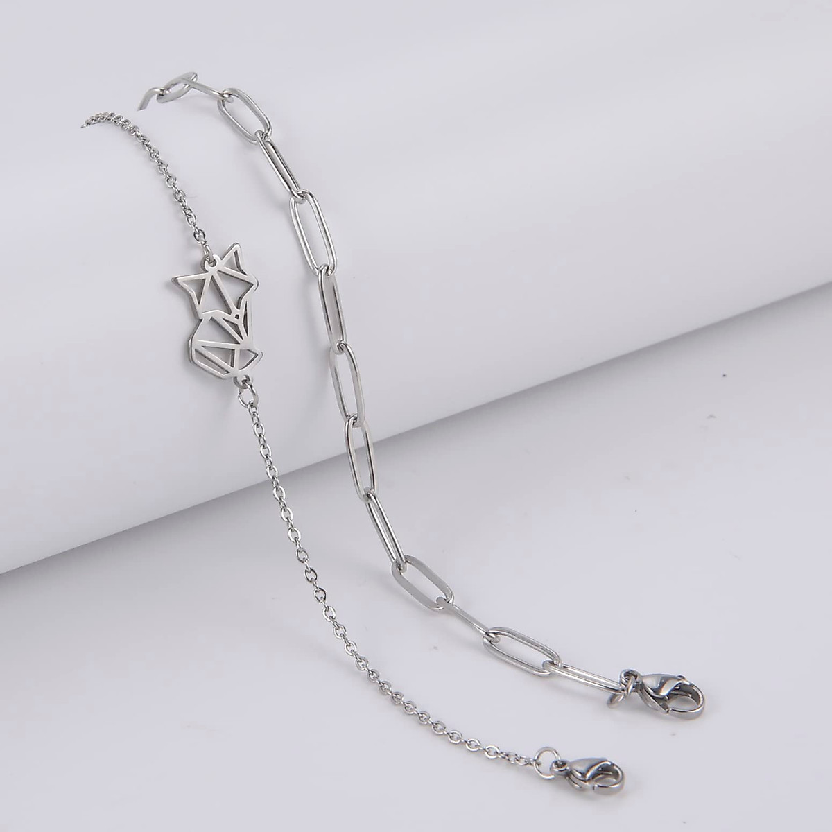 EUEAVAN Cute Animal Fox Pendant Layered Bracelet Charm Simple Creative Nine-tailed Fox Jewelry Girl Woman Girlfriend (Silver Fox)
