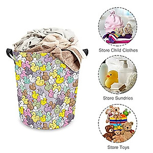 Colorful Baby Ducks Foldable Laundry Basket Waterproof Hamper Storage Bin Bag with Handle 16.5"x 16.5"x 17"