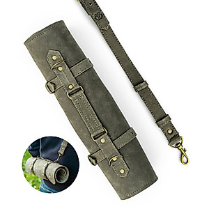 Angus Stoke Knife Roll Bag Genuine Leather – Knife case for Chefs 7 Slots – Leather Knife with Handle and Strap Frank (Olive-Green)