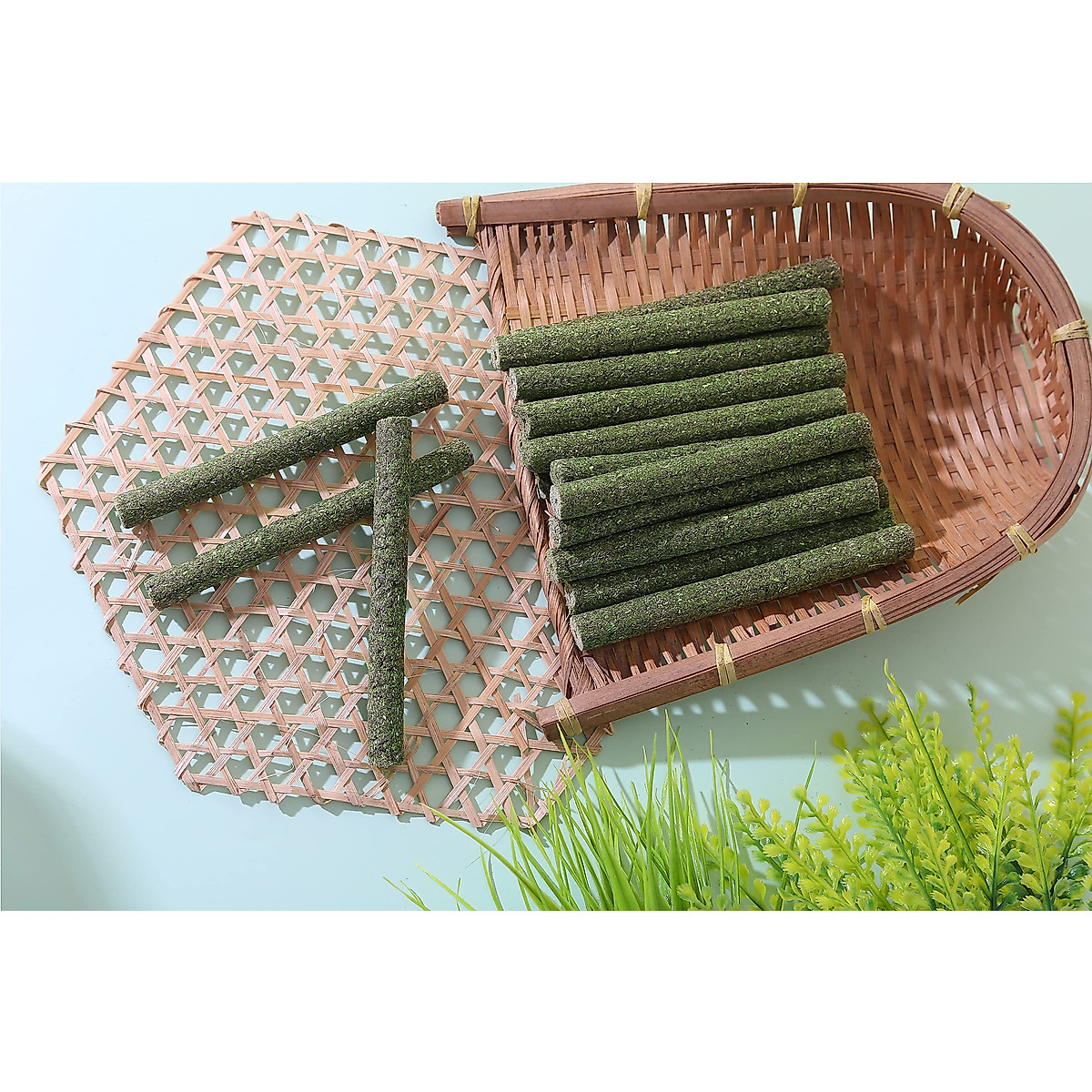 DAMPET Natural Timothy Hay Sticks, Natural Apple Sticks, Timothy Molar Rod for Small Animals, Rabbits Hamsters Guinea Pigs Gerbils Groundhog Squirrels(20pcs) (Timothy)