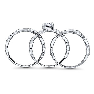 BERRICLE Sterling Silver Leaf Wedding Engagement Rings Cubic Zirconia CZ Solitaire Ring Set for Women, Rhodium Plated Size 9