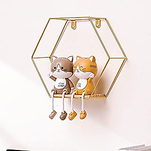 Rendeyuan Hexagonal Iron Stand Small Pot Wall Shelving Holder Home Shelf Storage Holder Decorative Shelves Floating Shelves - Gold - 24x9.5x20.5cm