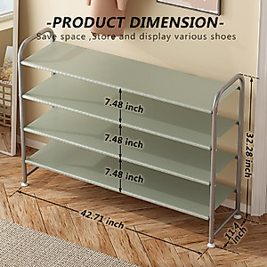 INGIORDAR Shoe Rack 4 Tier Long Storage Organizer Wide Metal Shoe Shelf for Closet Entryway Grey