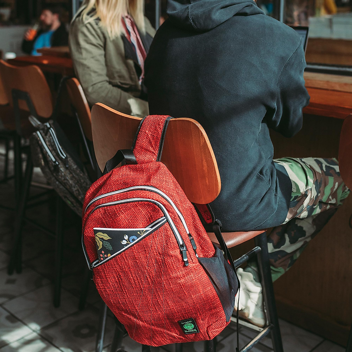 DIME BAGS City Dweller Casual Hemp Backpack with Padded Laptop Compartment and Water Bottle Holder (Glass)