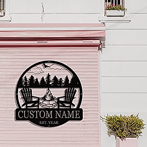 Personalized Family Name Sign Custom Last Name Sign Monogram Letters Wall Decor Personalized Name Signs for Home Decor Metal Established Sign Initial Split Letter Monogram Sign (Forest)