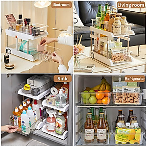 2-Layer Transparent Bathroom Organizer with 2 Drawer Organizers and Storage Space, Drawer Storage Container with 6 dividers, Kitchen Organizer Under Sink, Multi-Purpose Bathroom Organizer