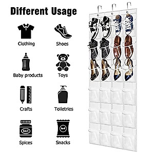 Bofoho Over The Door Shoe Organizer - Space Saving Shoe Rack for Closet Door with 24 Pockets and Hook,Shoe Holder Back of Door Organizers for Shoes (White)