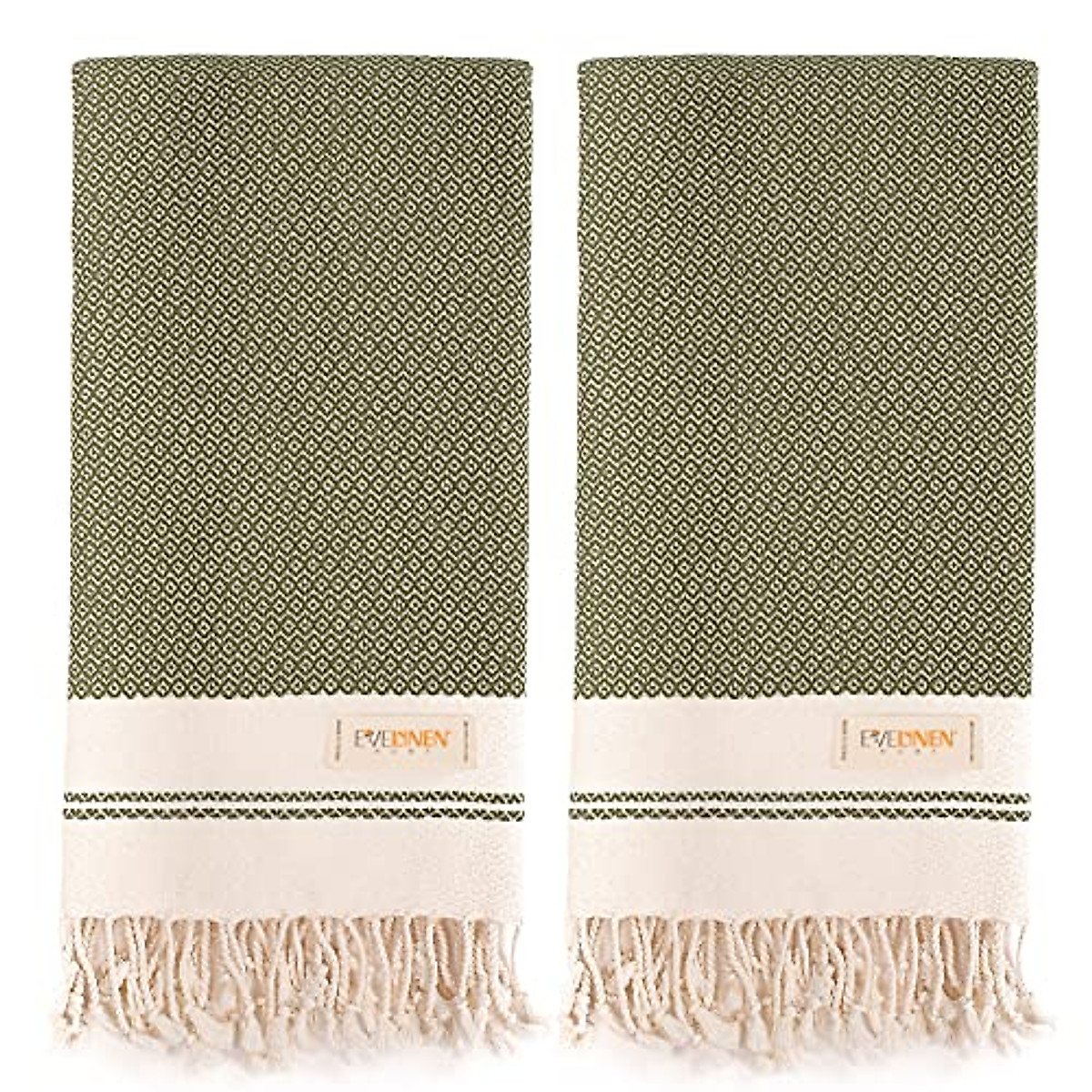 Evelynen Turkish Hand Towels for Bathroom & Kitchen Towels Decorative Set of 2 | Boho Farmhouse Hand Towels with Hanging Loops for Face, Tea, Dish, Kitchen & Bath |0 Cotton (16" x 32" - Khaki)