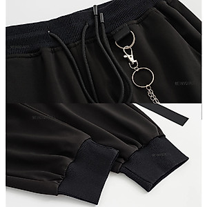 MEINVQIAOTI Black Cargo Pants for Women Techwear Women Loose Street Rock Style Casual Black Pants with Chain Goth Pants (Black,L)