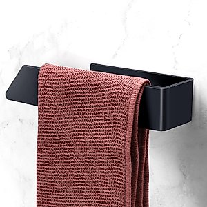 Towel Holder Self Adhesive Towel Rack 304 Stainless Steel Stick on Hand Towel Stand 8 Inch Heavy Duty Towel Hanger for Bathroom No Drilling Towel Bar Hardware Brushed Black 1 PCS