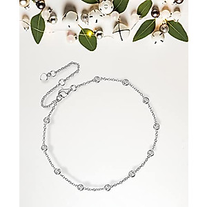 Tirafina Diamond Bezel Bracelet, Adjustable Cable Chain, 11 Round Bezel Diamonds, 6.5’’/7.5’’/8.5’’ Chain Length, 14K Rose Gold-plated Sterling Silver/14K Gold-plated Sterling Silver/Sterling Silver