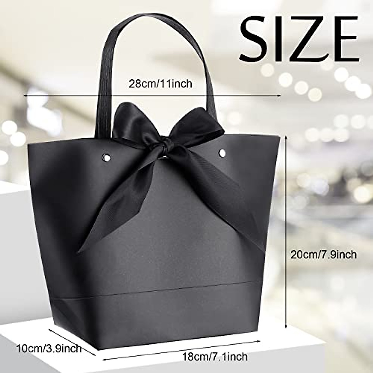 20 Pcs Gift Bags with Handles Cute Party Favor Bags Treat Bags for Birthday Party Paper Bridal Shower Favor Bags Ribbon Bow Gift Wrap Bags for Wedding Valentine's Day (Black, Small)
