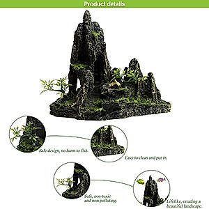 Saim Aquarium Mountain View Stone Ornament,Large Aquarium Ornament Tree Rock Cave Landscape Fish Tank Decoration