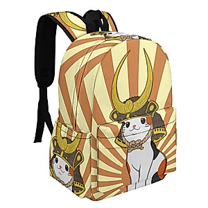 Japanese Bobtail Cat Wears Samurai Travel Backpack Lightweight 16.5 Inch Computer Laptop Bag Casual Daypack for Men Women