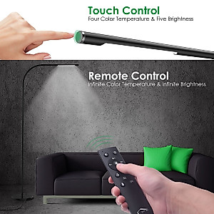 JOLY JOY LED Modern Floor Lamps, Flexible Gooseneck Standing Reading Light W/Stable Base, 4 Color & 5 Brightness Dimmer, Touch & Remote Control, for Living Room, Chair, Couch, Office Task (Black)