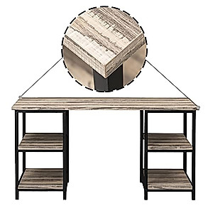 GOOD & GRACIOUS Computer Desk, Home Office Desk with 4 Storage Shelves on Left & Right Modern Simple Style 59" Long Large Study Table, Rustic Wood Desk