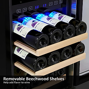 24 Inch Wine Fridge Dual Zone 160 Bottle, Tall Wine Cooler Refrigerator Built-in or Freestanding with Temperature Control System, Professional Compressor, Low Noise and Intelligent Temperature Memory