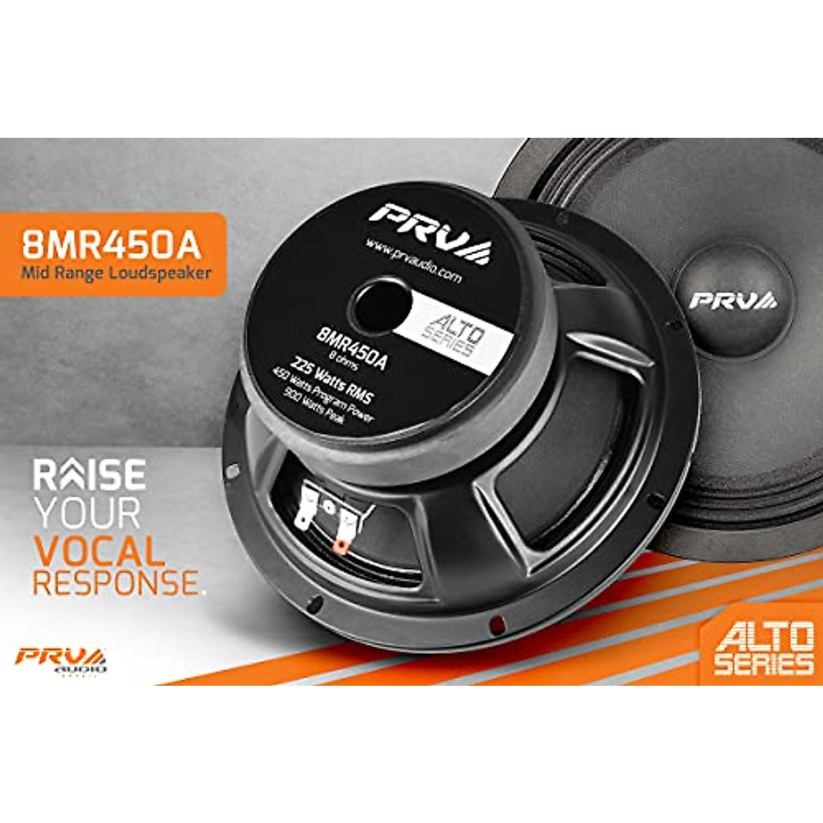 PRV AUDIO 8MR450A 8 Inch Midrange Speaker, 8 Ohms, 450 Watts, 96 dB, Mid Range Loudspeaker for High Output Pro Sound System (Single)