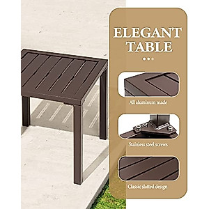 Crestlive Products Chaise Lounge Table, Aluminum Square Side/End Table, Small Patio Coffee Bistro Table for Outdoor Indoor (Brown)