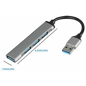 JacobsParts UH3-P USB 3.0 4 Port Hub Splitter Slim & Sleek Aluminum for PC Mac Laptop Desktop (Silver)