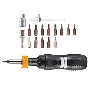 VEVOR Torque Screwdriver, 1/4" Drive Screwdriver Torque Wrench, Torque Screwdriver Electrician 10-50 in/lbs Torque Range Accurate to ±5%, 1/4 to 1/2 Conversion Head with Bits & Case