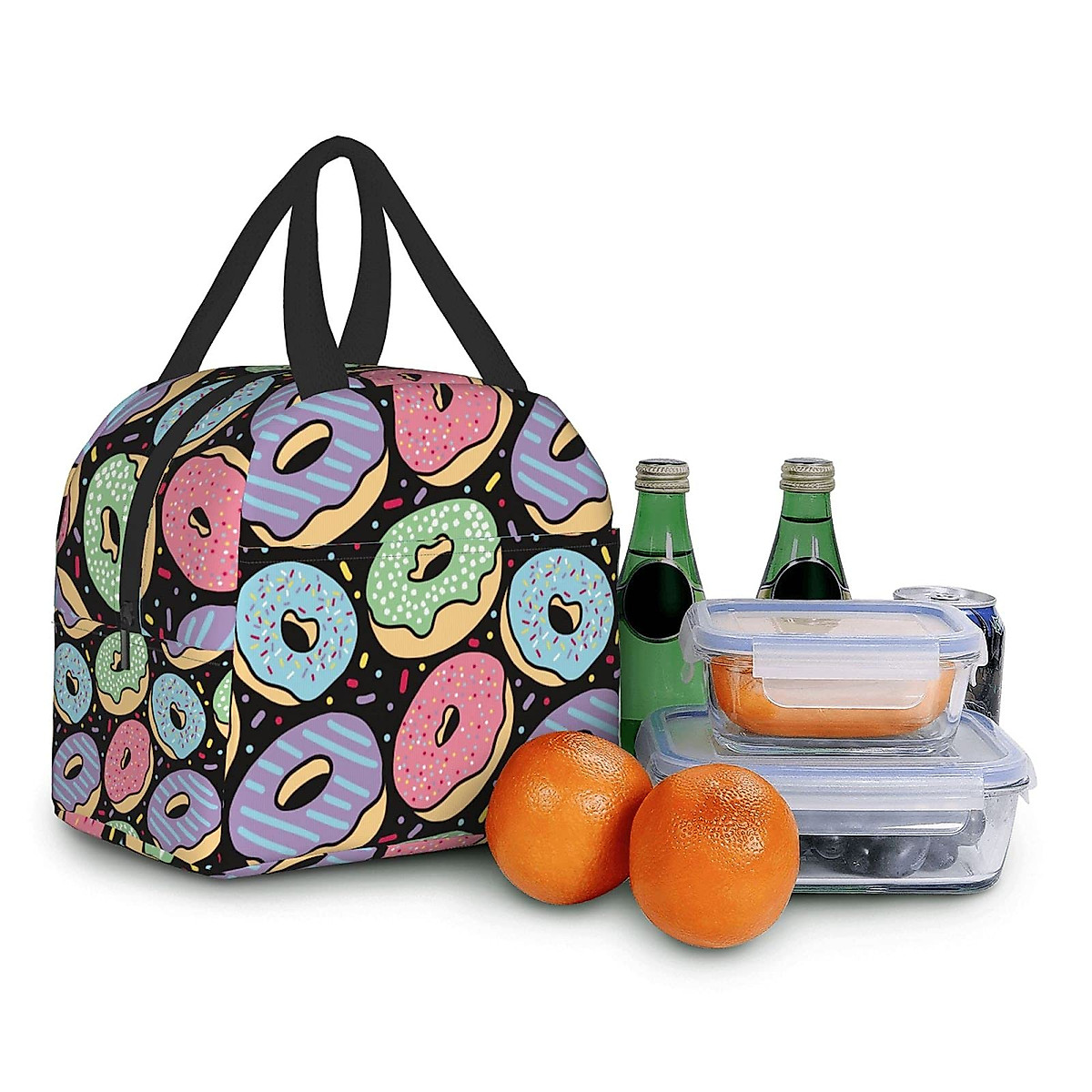 carati Colorful Donuts Lunch Box Insulated Lunch Boxes Waterproof Lunch Bag Reusable Lunch Tote With Front Pocket For School Office Picnic
