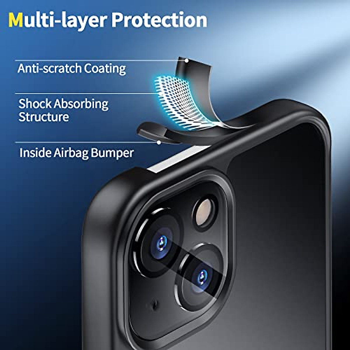 IKOOKEG [6 in 1 Design for iPhone 14 case with 2Pack [Screen Protector Tempered Glass + Camera Lens Protector ][Military Grade Protection] Matte Back Soft Bumper case for iPhone 14 6.1 inch Black