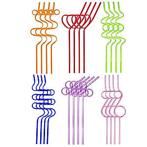 Crazy Silly Reusable Straws Plastic Drinking Straws Colorful Fun Bendy Varied Twists Straws Loop Curly Swirly Straw for Kids Adults School Prizes Easter Basket Stuffer Birthday Party Favors Supplies