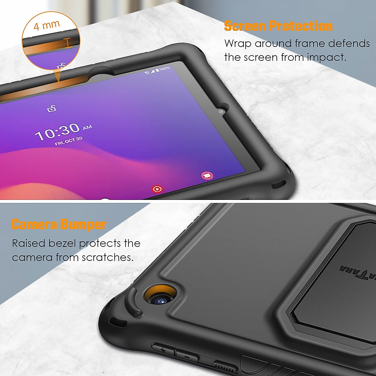 Fintie Case for for Alcatel Joy Tab 2 Tablet 8-inch 2020 Release (Model: 9032Z) - [Built-in Kickstand] Anti Slip Kids Friendly Shockproof Silicone Protective Cover (Black)
