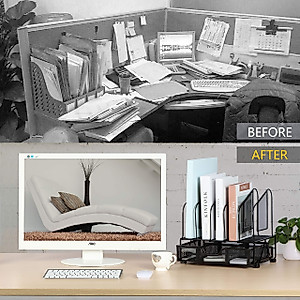 Beiz Desk Organizers and Accessories Storage with Drawer, Paper Tray and 5 Vertical File Folder Holders to Collect Office Supplies, Desktop Organizer for Workspace Home Office School, Black