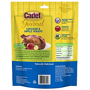Cadet Gourmet Chicken & Apple Wrapped Dog Treats Wraps - Healthy & Natural Chicken & Apple Dog Training Treats for Small & Large Dogs - Inspected & Tested in USA (14 oz.)