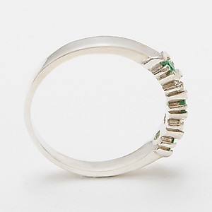 Solid 925 Sterling Silver Real Genuine Emerald & Cubic Zirconia Womens Eternity Band Ring - 7 - Size 7