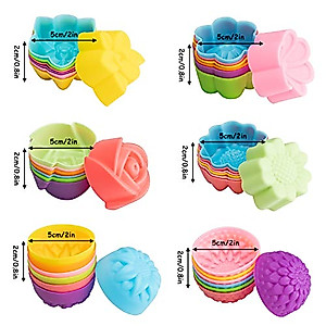R HORSE 42Pcs Silicone Molds Cupcake Multi Flower Shapes Silicone Baking Cups Molds Non-Stick Donut Wrapper Molds Washable Muffin Molds Washable for Pan Oven Microwave Dishwasher (2 x 0.8 Inch)