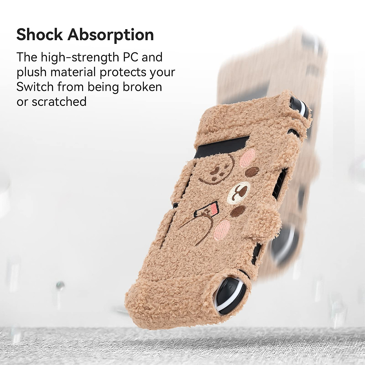 GeekShare Cute Plush Protective Case Cover Compatible with Nintendo Switch OLED Console and Joy Con - Shock-Absorption and Anti-Scratch Skin Case for OLED Switch - Plush Bear
