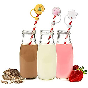 8 Pieces Silicone Straw Tips Cover Reusable Drinking Straw Lids Sunflower Cherry Blossom Rainbow Cat Paw Straw Cap Cover for 6-8 mm Straws Anti-dust Straw Tips Plugs