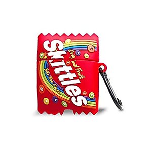 BNBKIKO Compatible Air pod 1&2 case, Silicone 3D Cute and Interesting Skittles Candy Biscuit Air pod Case, Kawaii Stylish and Cool Design Skin, Suitable for Teen Girl and Boy Girl (Skittles red)