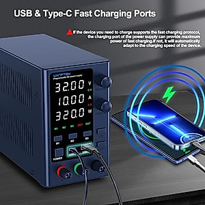 1PCS Adjustable DC Power Supply with 4-Digit LED Display; 5V/3.6A USB/Tape-C Fast Charging with 3-Group Memory for Encoder(EPS3205)