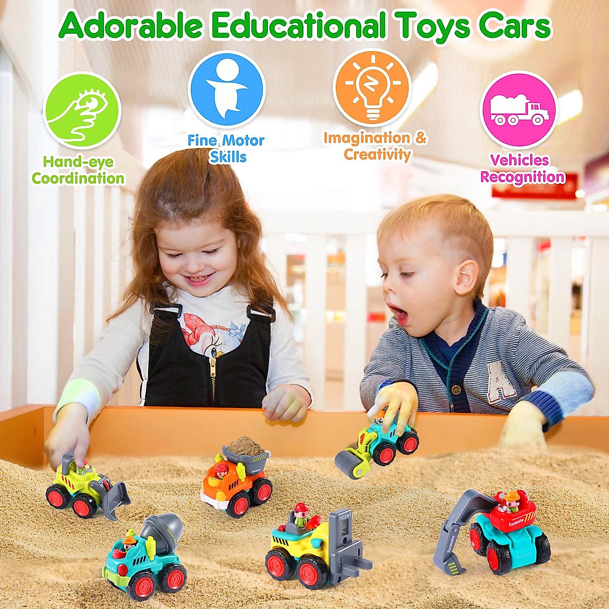 Baby Toy Cars for 1 Year Old Boy Girls Gifts, 6Pcs Mini Construction Truck Toys Push and Go Car for Toddler Age 1-3 Baby Toys 12 18 Months Educational Toys for 1 2 3 Year Old Boy Birthday Gifts