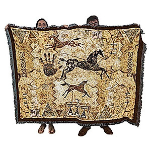 Pure Country Weavers Tlalocs Tribe Blanket by Cecilia Henle - Southwest Cave Rock Art - Gift Tapestry Throw Woven from Cotton - Made in The USA (72x54)
