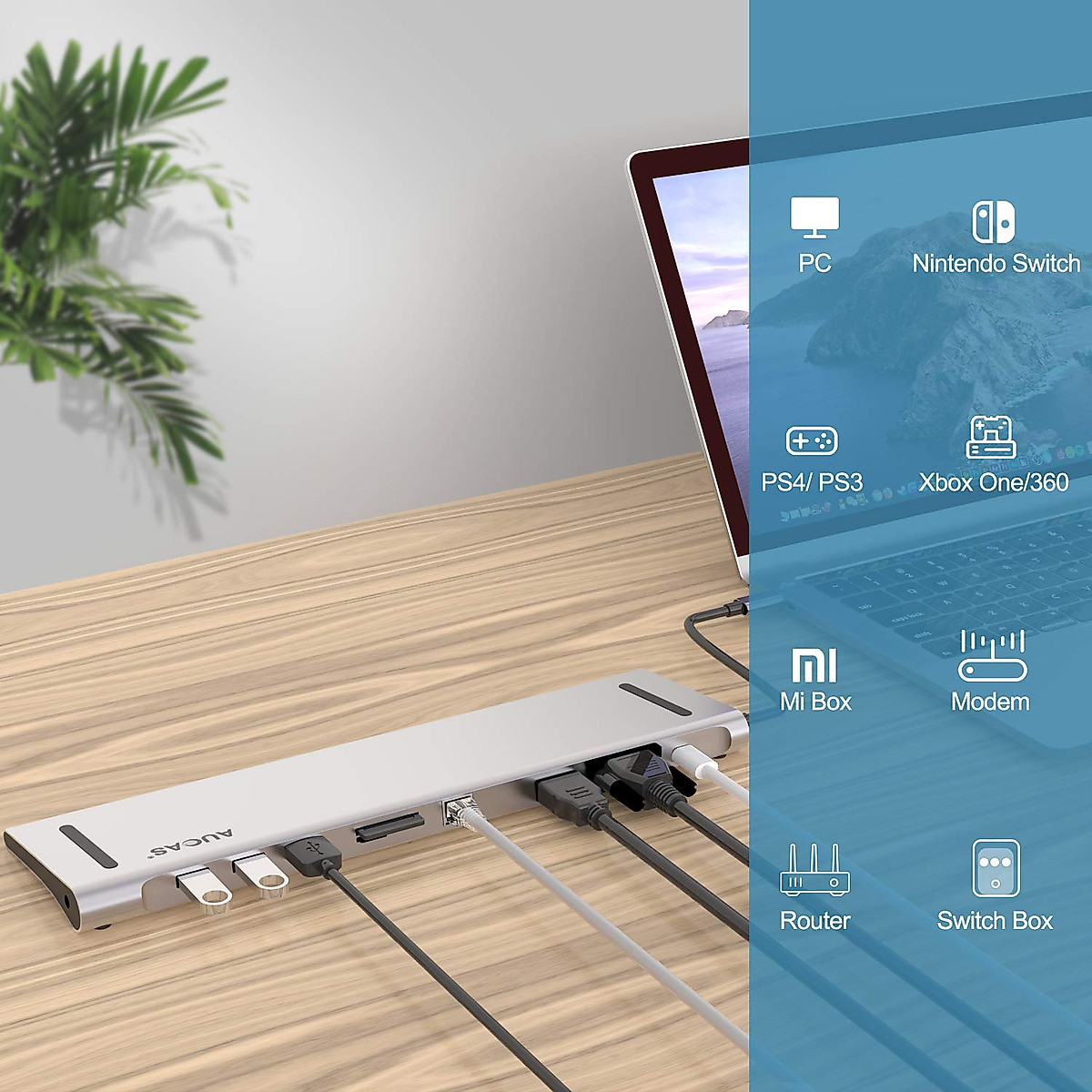 11 in 1 Aluminum USB C Hub, AUCAS Type C Hub Adapterr with ethernet USB-C PD (40 Gbps), 4K HDMI, USB-C Data, SD/Micro Card Reader, USB 3.0-Compatible with 2020/2018 MacBook Air, MacBook Pro (Gray)
