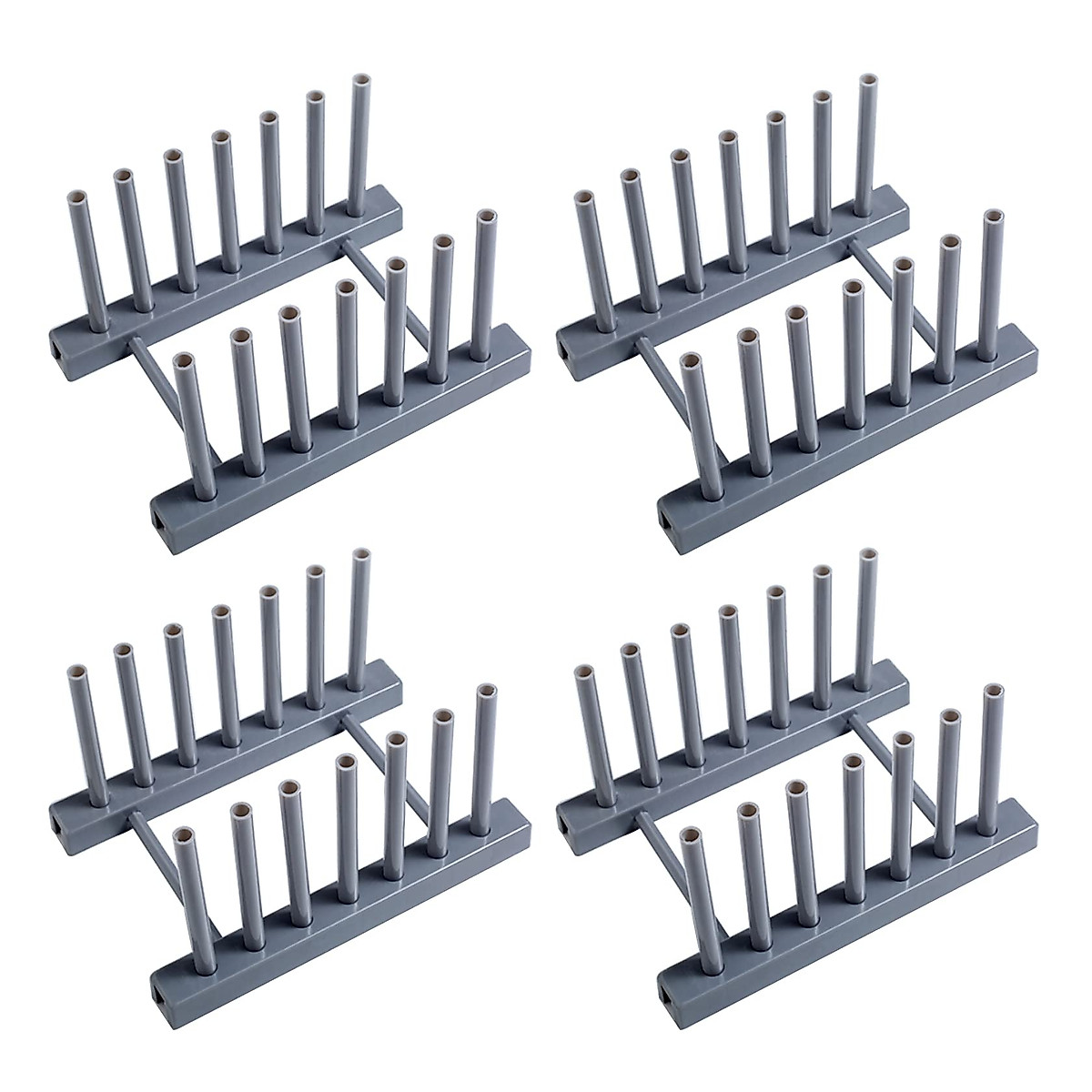 Halyuhn Gray Plate Racks Organizer for Cabinet, 4 Pack Plastic Plate Rack Stand Keep Dry for Dish, Bowl, Cutting Board, Bakeware, Serving Tray and More, Desk Mail Sorter Organizer 6 Slots Removable